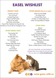 Wish List Items & Supplies - EASEL Animal Rescue League & Pet Adoptions